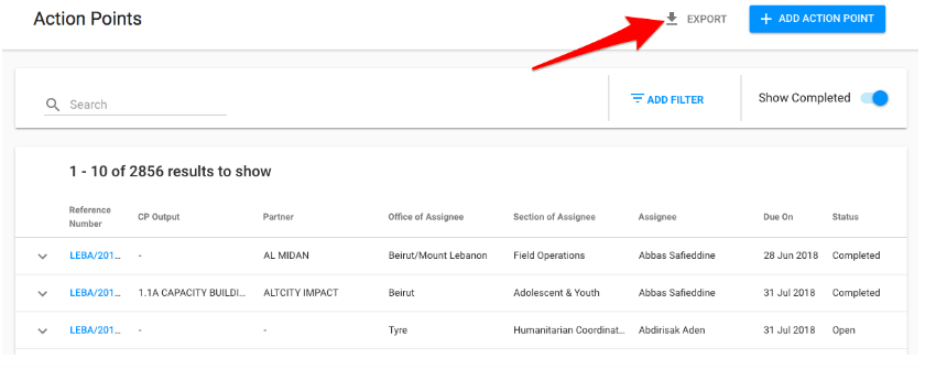Export Your List of Action Points – eTools Help Center / UNICEF