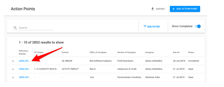 Update an Action Point – eTools Help Center / UNICEF