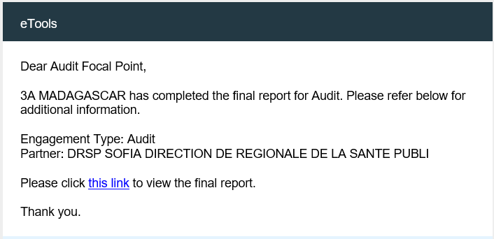 Finalize and Follow-up on Engagement (Audit) – eTools Help Center / UNICEF