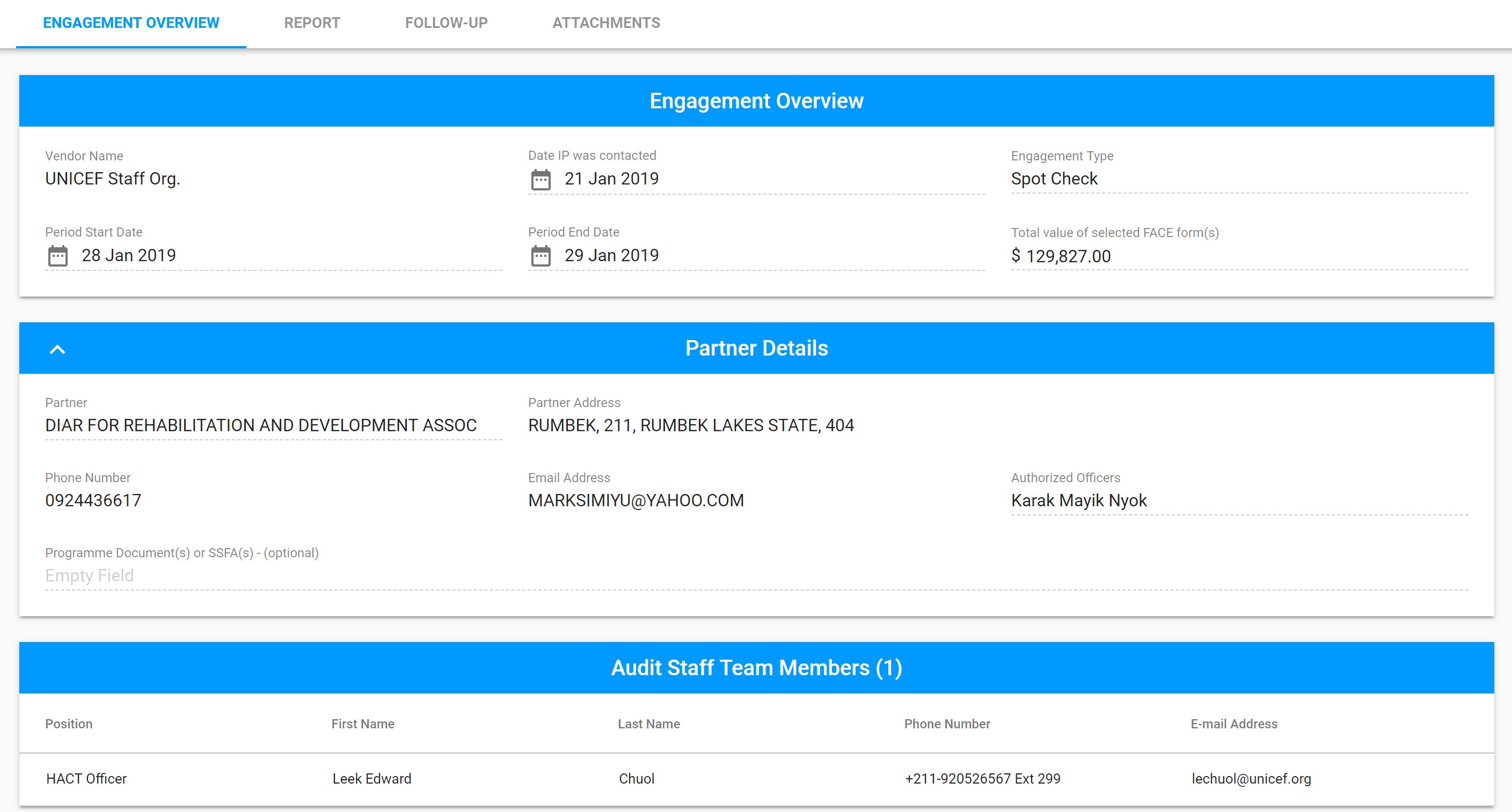 Complete Report for Engagement (Spot Check by UNICEF Staff) – eTools ...