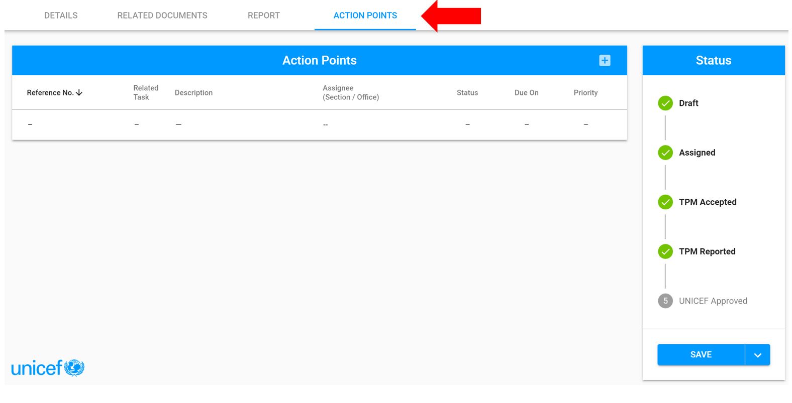 Navigate to List of Action Points – eTools Help Center / UNICEF