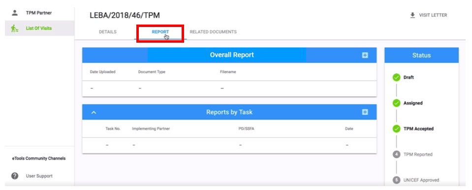 Report on Your TPM Visit – eTools Help Center / UNICEF
